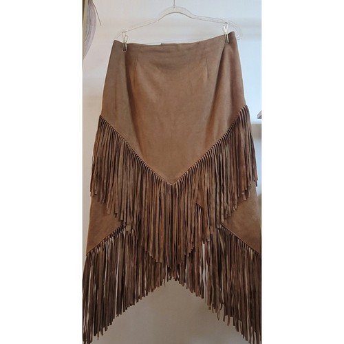 Faux-Suede Fringed Midi Skirt Chico's Cowgirl Rodeo Western | eBay