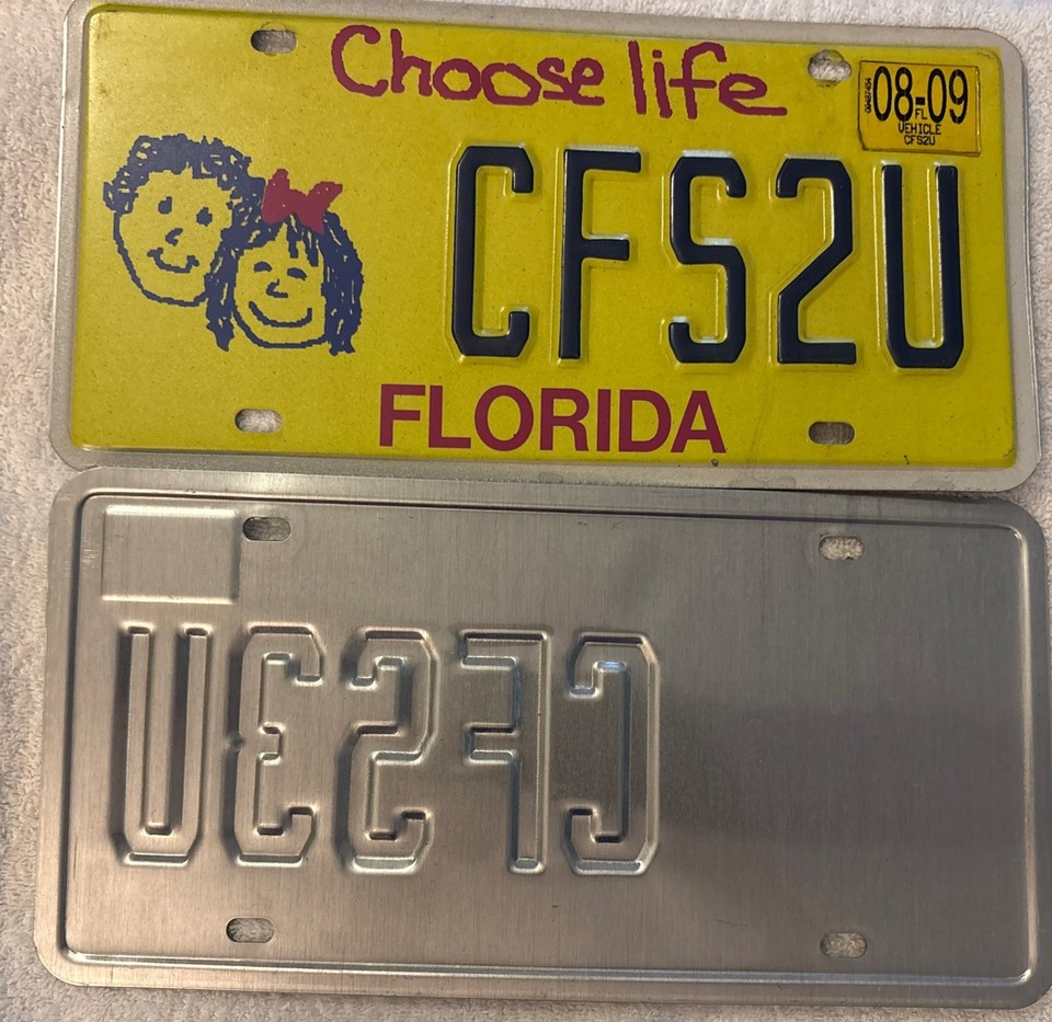 (2) Expired Florida License Plates CHOOSE LIFE Graphics CFS2U & CFS3U ...