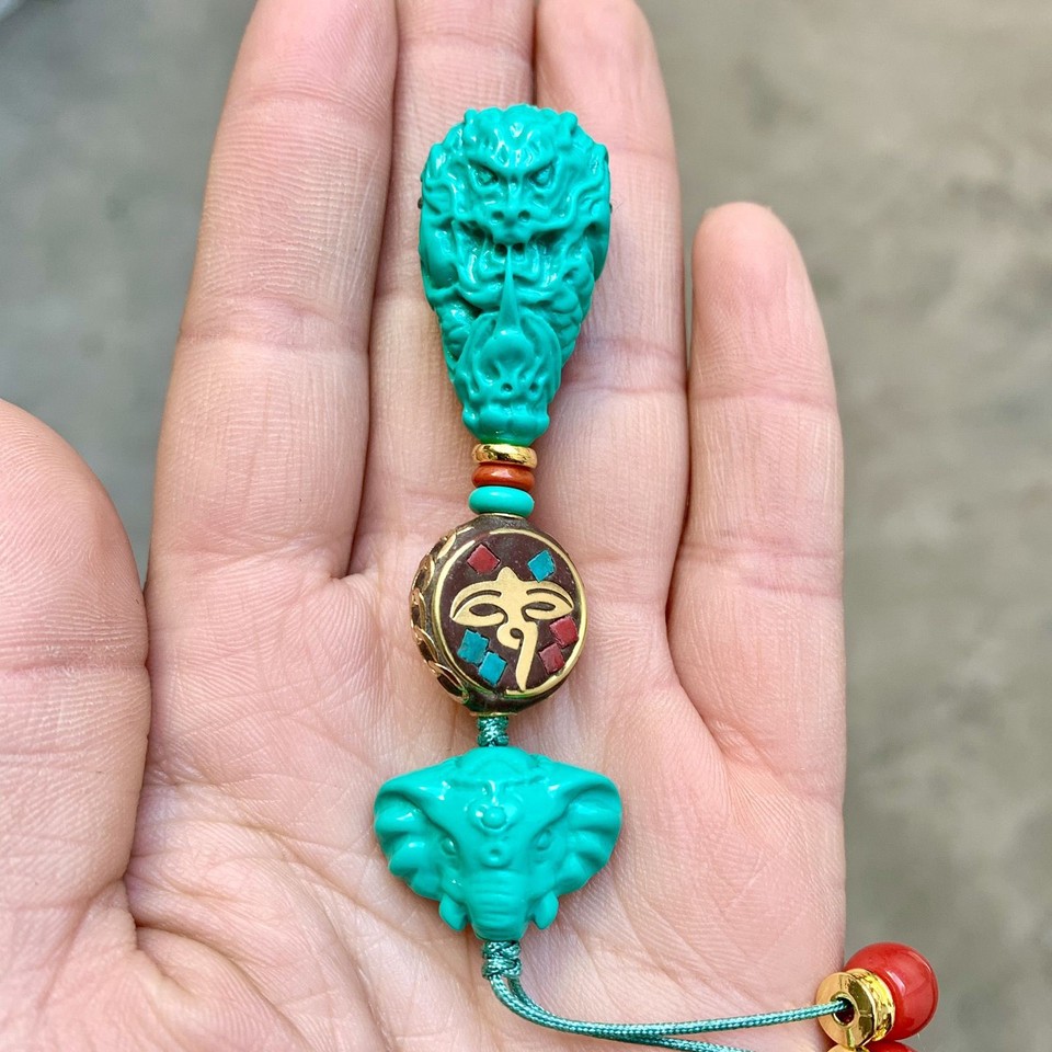 Amber Turquoise Carved Dragon Guru Bead Set Nepal Ganesha Bodhi ...