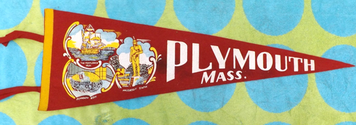 VINTAGE 1950s PLYMOUTH MASSACHUSETTS PENNANT BANNER 26" FLAG MAYFLOWER ...