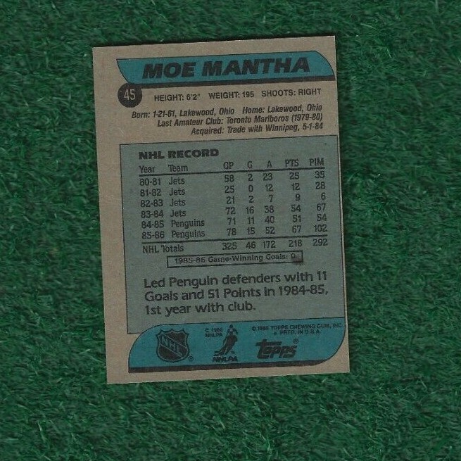 MOE MANTHA - 1986-87 TOPPS - BASE - CARD # 45 - WINNIPEG JETS ...