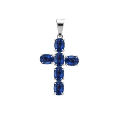 4 Cts Premium Natural Blue Kyanite Gemstone Cross Pendant In 925 ...