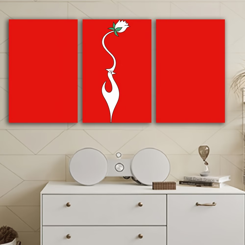 3pcs White Flowers on a Red Background Wall Art Canvas Unframed/Framed ...