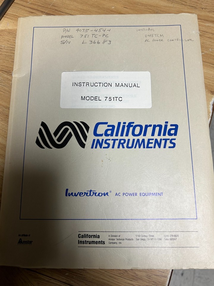 California Instruments - 751 TC Instructional Manual | eBay