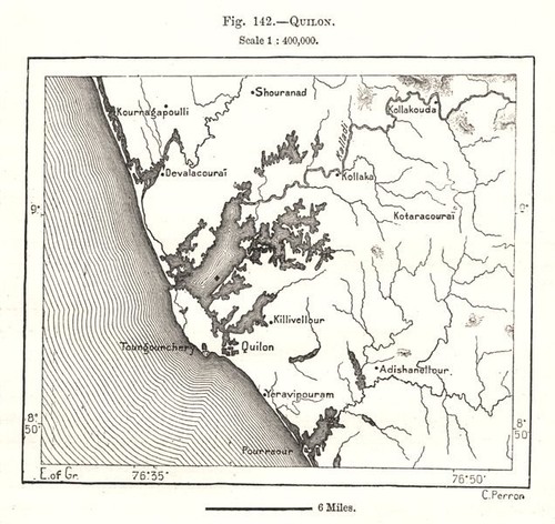 Kollam & environs. India. Sketch map 1885 old antique vintage plan ...