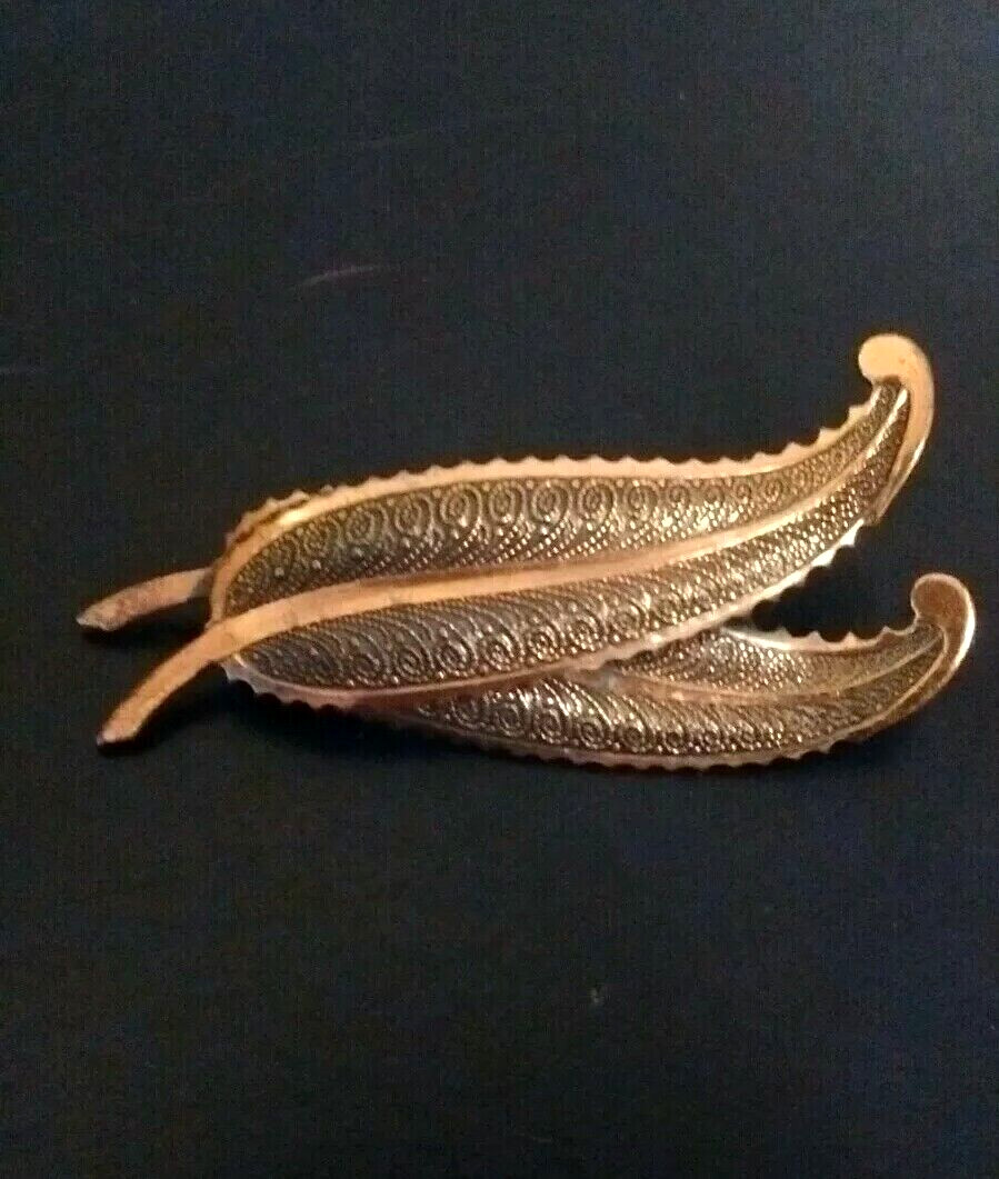 Vintage Engraved Detailed Copper Feather Pin/Brooch 1… - Gem