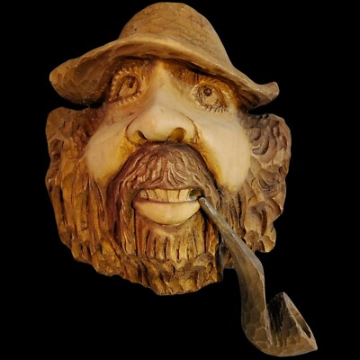 VTG Carved Spirit Tree face Wooden beard Old man pipe folk art German ...