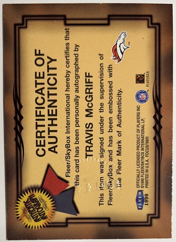 1999 Fleer Focus Fresh Ink Travis McGriff Rookie Auto RC | eBay