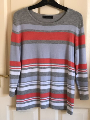 LADIES JUST ELEGANCE GREY JUMPER STRIPE PATTERN ROUND NECK LONG SLEEVES ...
