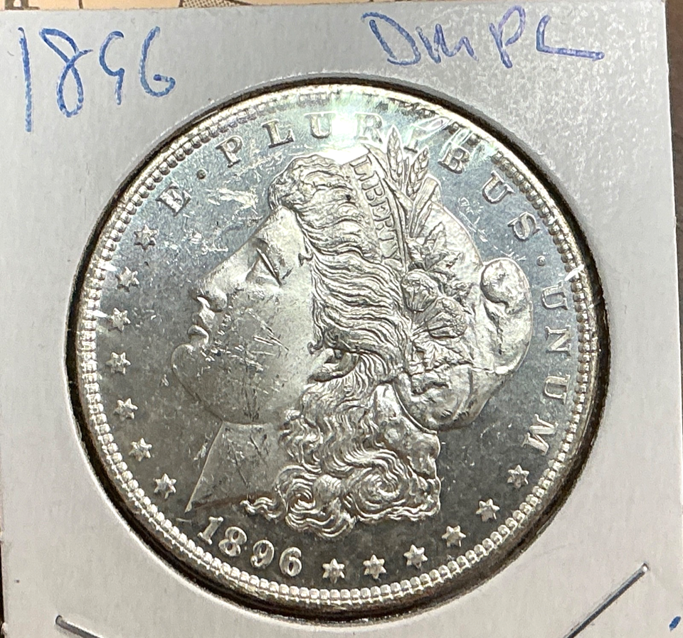 1896 Morgan Silver Dollar UNC Details - DMPL Surfaces, scratches on ...