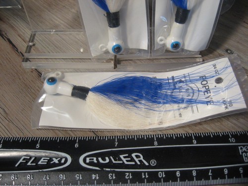 3 Katchum 3/4 Oz Popeye Fishing Jigs Blue & White Bucktail Black Wrap ...