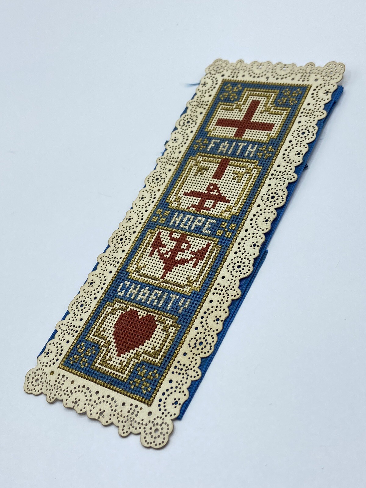Beautiful Victorian Embroidered Sampler Faith Hope Charity Bookmark ...