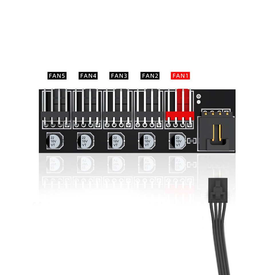 PC Fan Hub Splitter Speed 5 Port Controller Adapter Kit For 4 Pins PWM ...