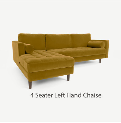 Scott 4 Seater Chaise Sofas in 68 Luxurious Colours Easy Clean Soft ...