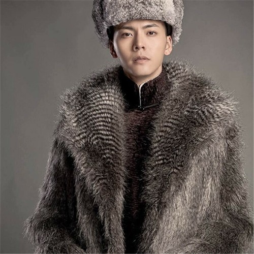 Men Mink Fox Fur Overcoat Luxury Winter Warm Outwear Loose Parka Jacket ...