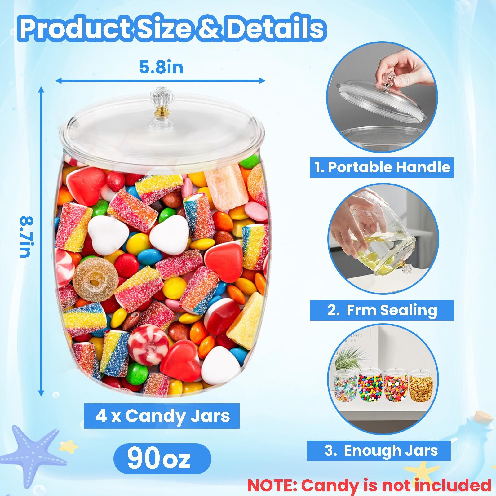 4 Piece Candy Jars with Lids 90oz Plastic Candy Jars Bulk Acrylic ...