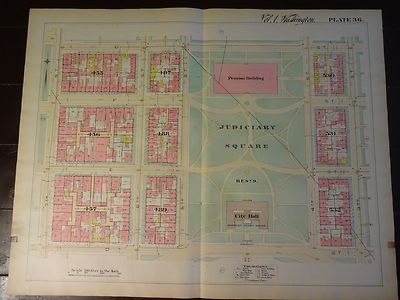 1892 Map of NW DC- Judiciary Square - Rare large property specific ...