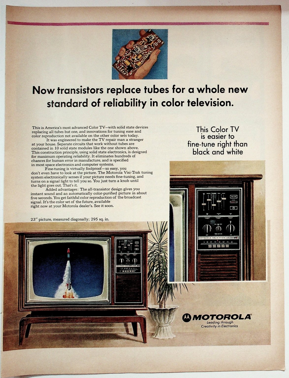 Motorola Vintage 1960s Color TV Advertising Print 23 Inch Wood Console ...