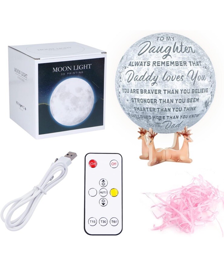 Engraved Moon Lamp Night Light Gift for Daughter From Dad, Remote Touch ...