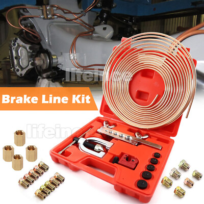 New 3/16 25ft Copper Steel Brake Line Repair Kit Flaring Tool + 20 Nuts ...