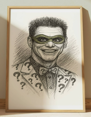 THE RIDDLER JIM CARREY DRAWING PRINT PORTRAIT SKETCH 8" x 10" BATMAN ...