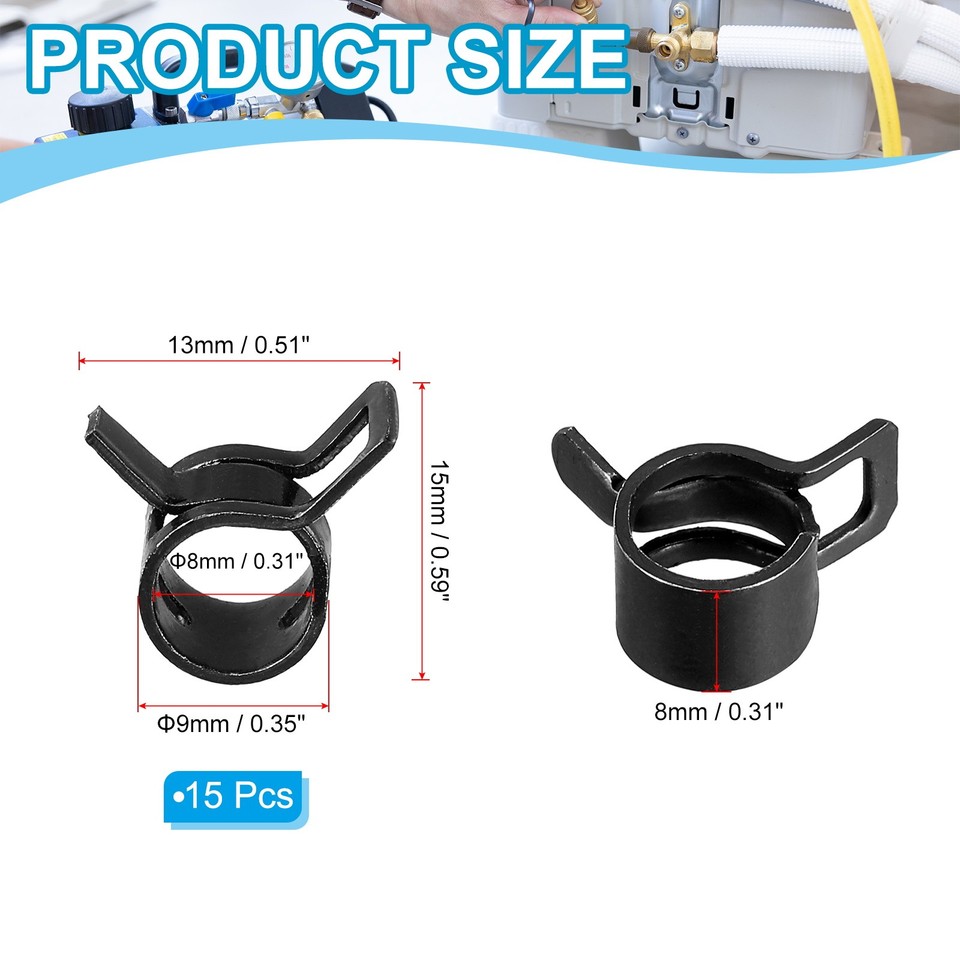 15 Pack Spring Band Hose Pipe Clamps for 8-9.2mm OD Hose, Black | eBay