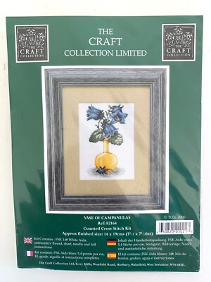The Craft Collection Limited Cross Stitch Kit VASE OF CAMPANULAS 5.5" X ...