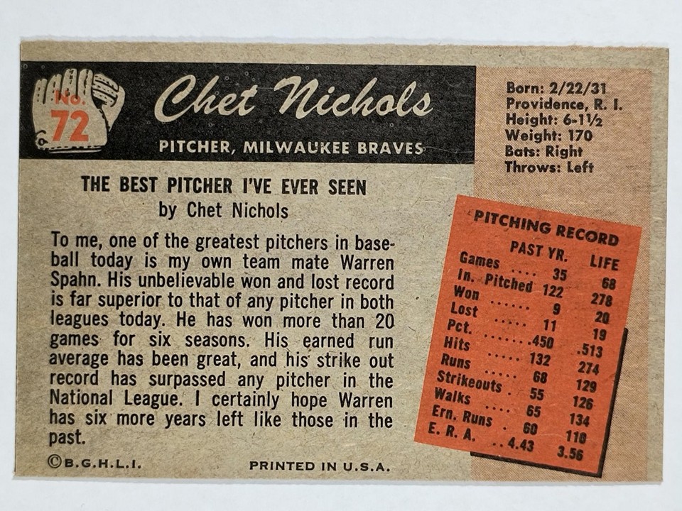 1955 Bowman #72 Chet Nichols (EXMT) | eBay
