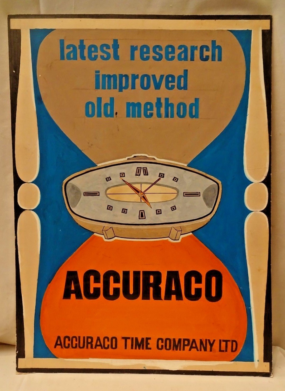 ACCURACO TIME COMPANY VINTAGE ADVERTISEMENT CARDBOARD SIGN HAND PAINTED 1969 OLD | eBay
