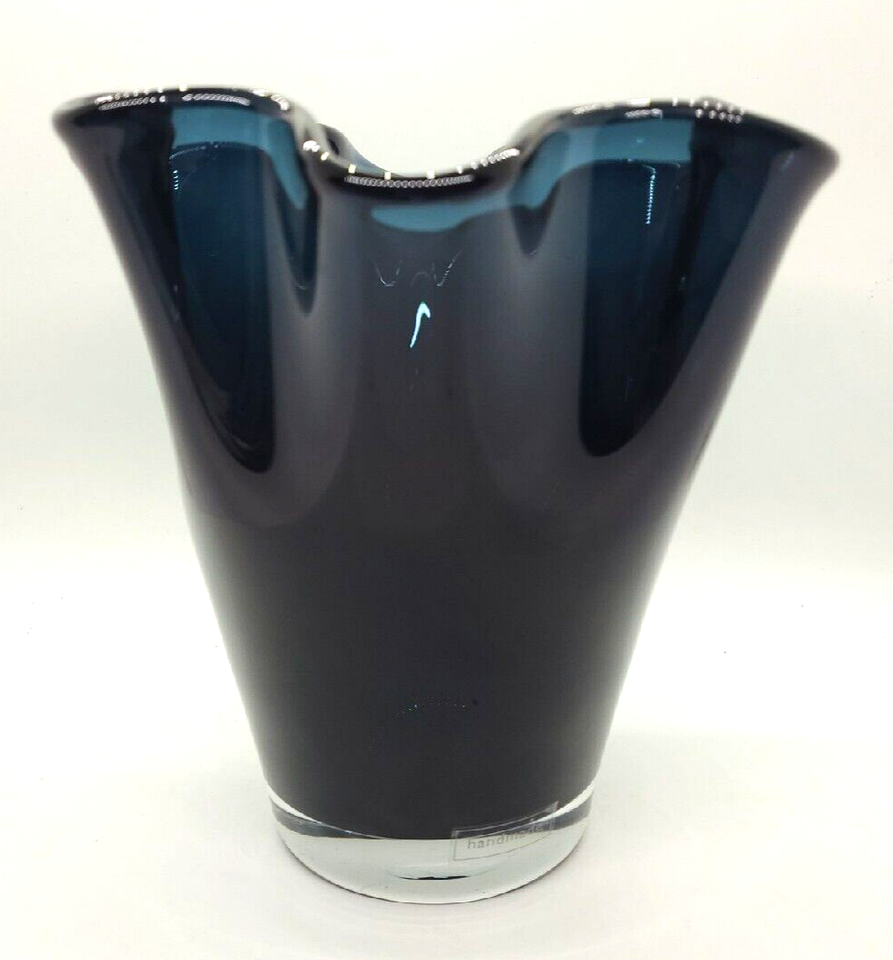 Blue-Black handmade Glass Handkerchief Vase 7" | eBay UK