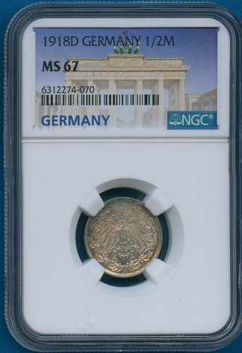 1918 D Germany NGC MS67 Silver German 1/2 Mark WWI Era 1918-D MS-67 | eBay