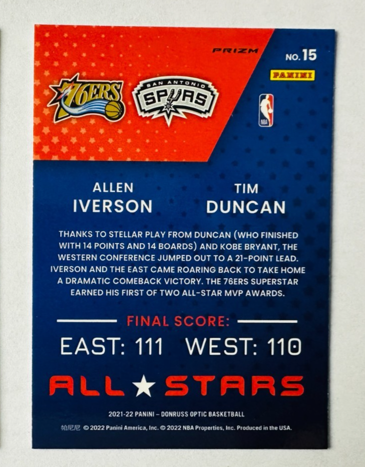 2021-22 Donruss Optic Allen Iverson, Tim Duncan SILVER Prizm Card #15 ...