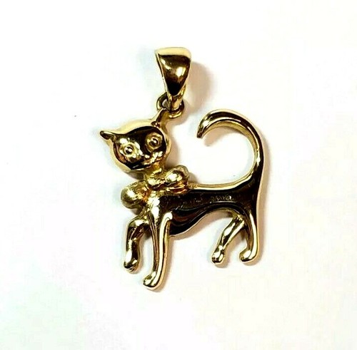 14K YELLOW GOLD PRANCING CAT WITH BOW PENDANT | eBay