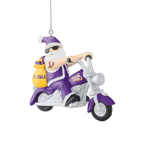 LSU Tigers Christmas Tree Holiday Ornament - Santa On Motorcycle - Team ...