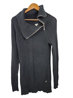 Guess Women's Large Sweater Zip Cowl Neck Pullover Tunic Long Sleeve ...