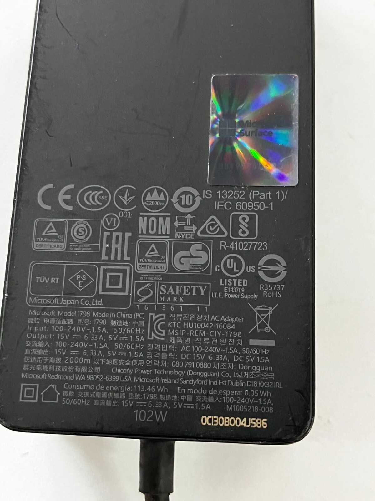 Original Microsoft Surface 102W Power Supply Charger Model 1798 | eBay