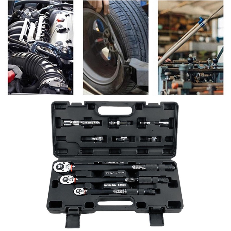 9 Pieces Torque Wrench Set Versatile 1/4 3/8 1/2 inch Drive Torque ...