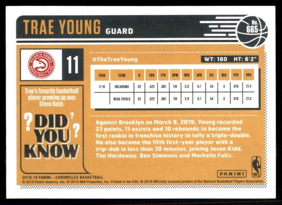 2019-20 Panini Trae Young Rookie Atlanta Hawks #11 | eBay