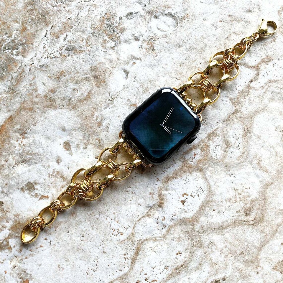 Gold Color Concave Chain Band for Apple Watch Ultra 3 2 1, 11 10 SE 3 ...