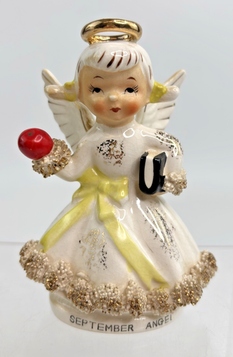 Vtg Lefton September Birthday Angel Porcelain Girl Apple & Book ...
