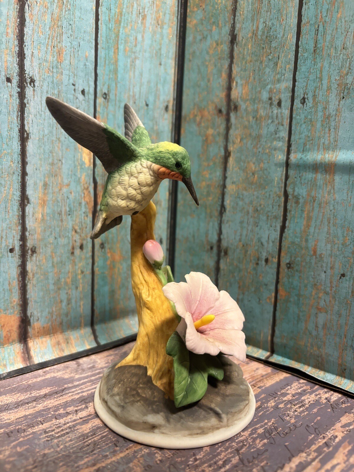 VTG Andrea by Sadek HUMMINGBIRD & PINK FLOWER Porcelain Figurine ...