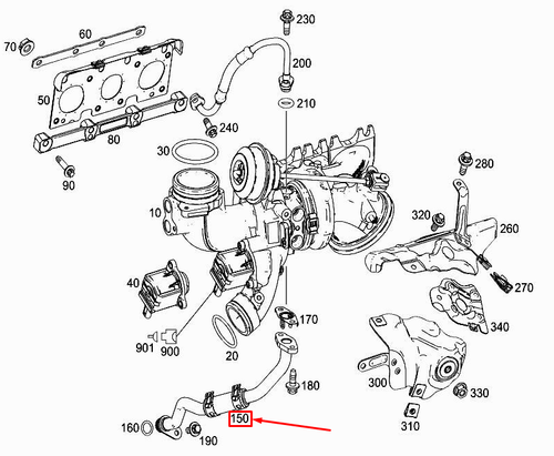 NEW MERCEDES-BENZ C C205 LEFT TURBOCHARGER OIL RETURN LINE A2760900577 ...