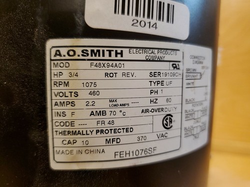 AO SMITH F48X94A01 460 VAC ELECTRIC MOTOR 4ME18 ELECTRIC MOTOR | eBay