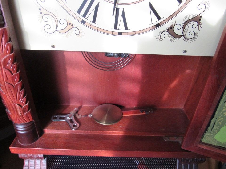 MENS COVE HUGE OLD MANTLE PENDULUM CLOCK -ALL WOOD HAND CARVED-STRAIKA EACH HOUR | eBay