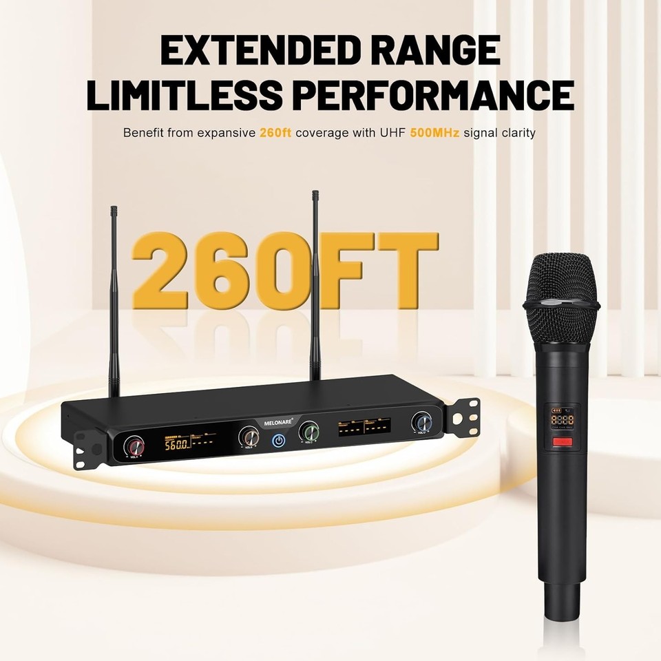 4 Channel UHF Wireless Microphone System Rackmount 260ft Dynamic Mics ...