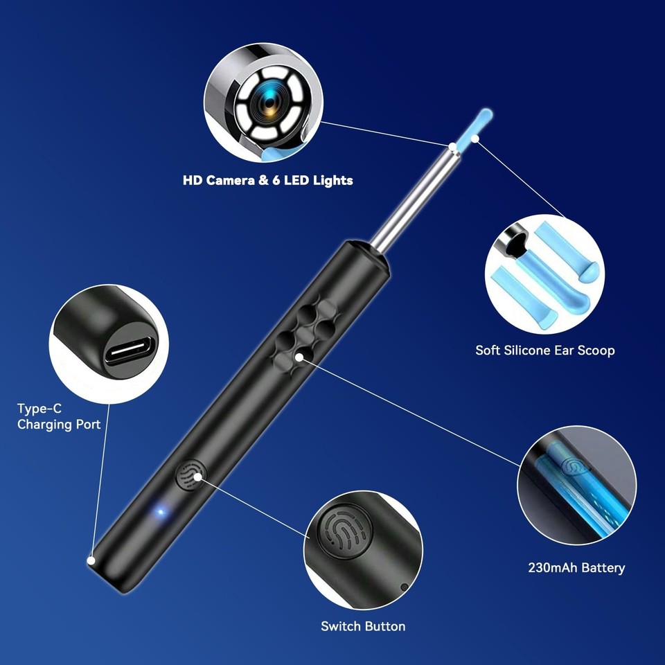 Ear Wax Removal Smart Visual Ear Cleaner with Otoscope 1296P HD Camera ...
