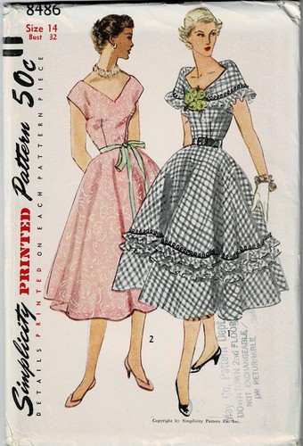 Vintage 1952 PATTERN for Misses' FULL SKIRTED DRESS Sz 14 Simplicity ...