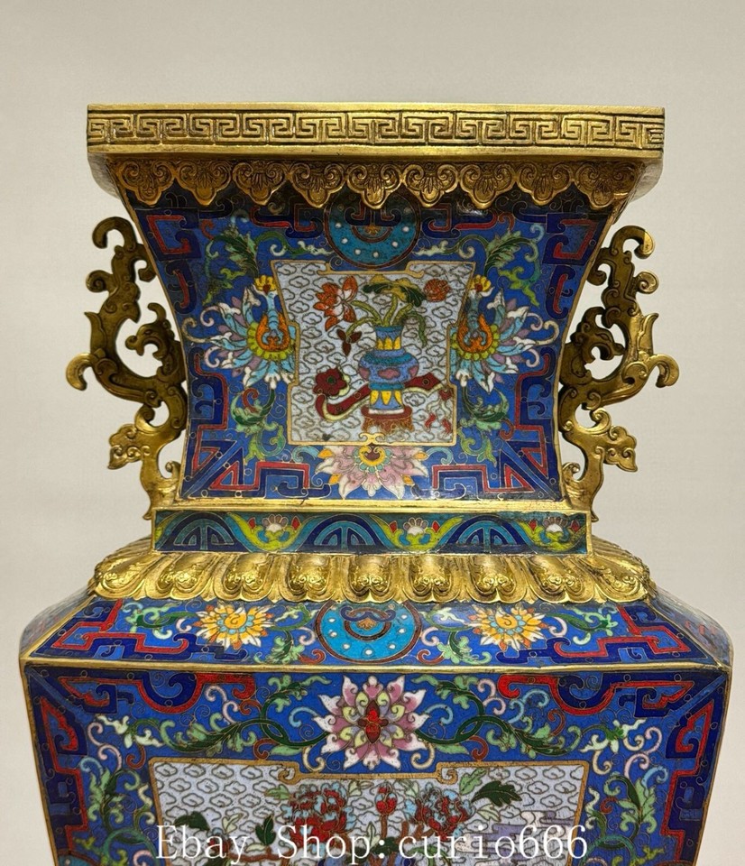 Qianlong Cloisonne Enamel Purple Bronze Gold Flower Dragon Beast Zun ...