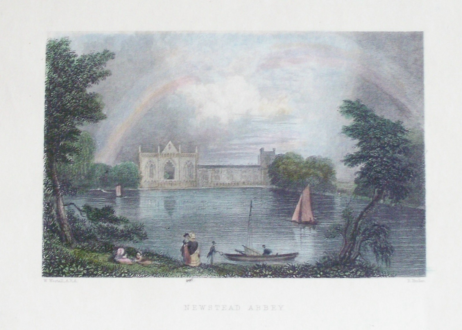 OLD ANTIQUE PRINT NEWSTEAD ABBEY LORD BYRON NOTTINGHAM SHIRE c1850's ...