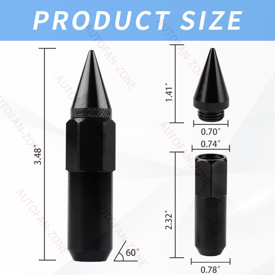 20 pc Aluminum Black Spike Wheel Lug Nuts Bolts SPIKED M12X1.5Fit Honda ...